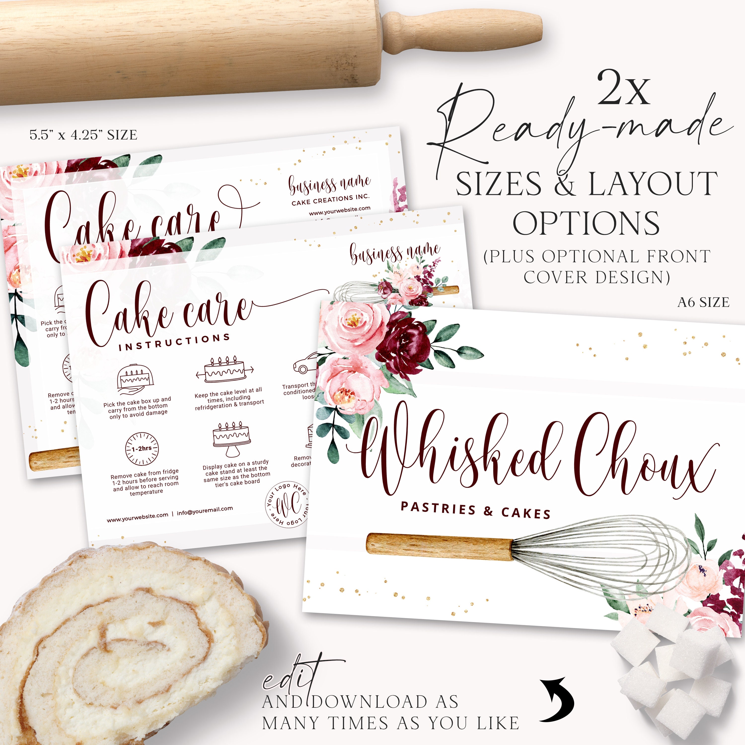 Editable Cake Care Card Printable Cake Care Template - Etsy UK