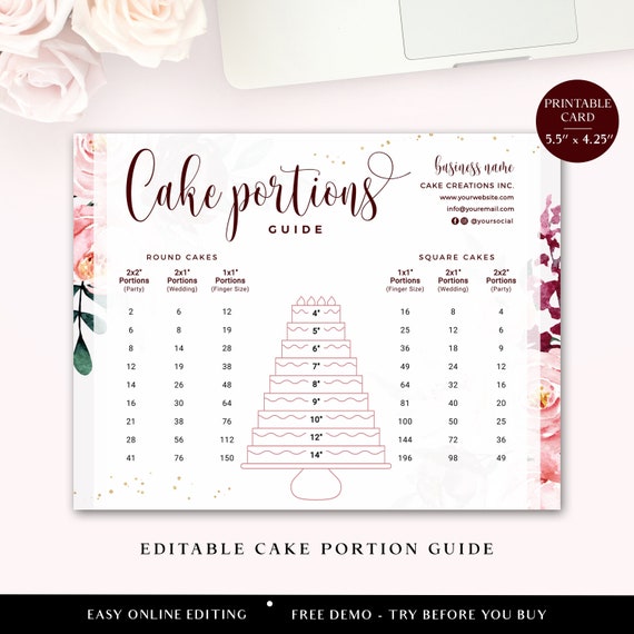Editable Cake Portions Guide Template Printable Tiered Cake - Etsy