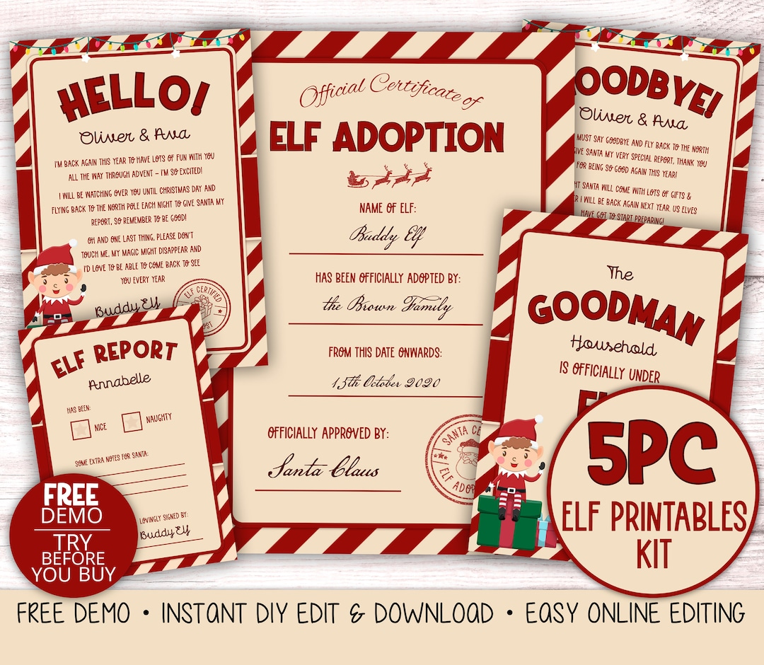 Elf Activity Template Kit, Printable Elf Hello Letter, Instant Download ...