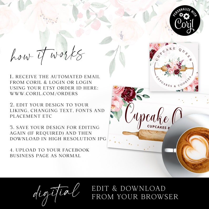 Editable Bakery Facebook Cover Template DIY Edit Watercolor - Etsy