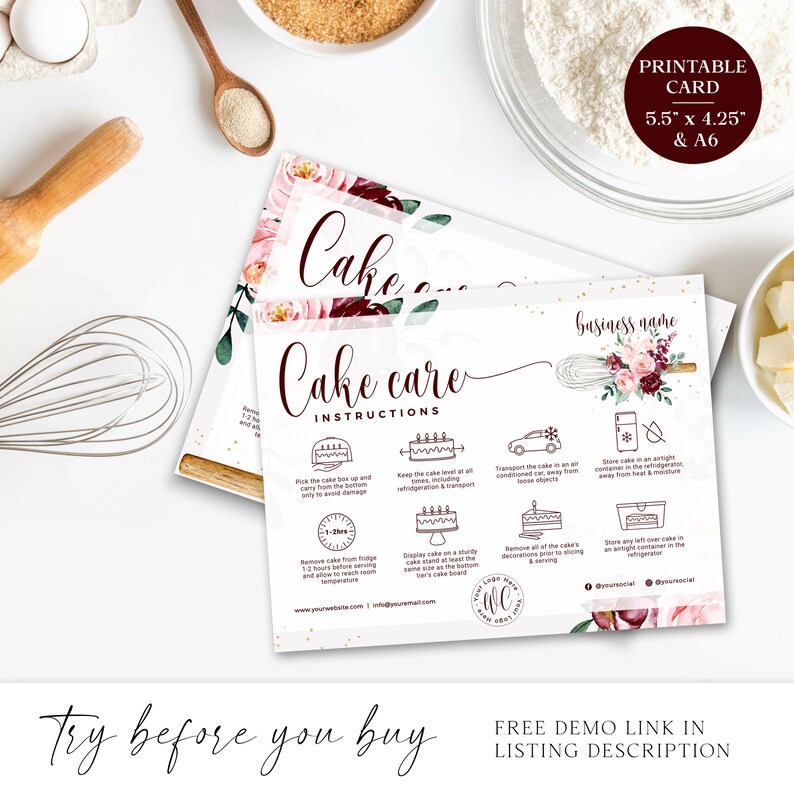 Editable Cake Care Card Printable Cake Care Template - Etsy UK