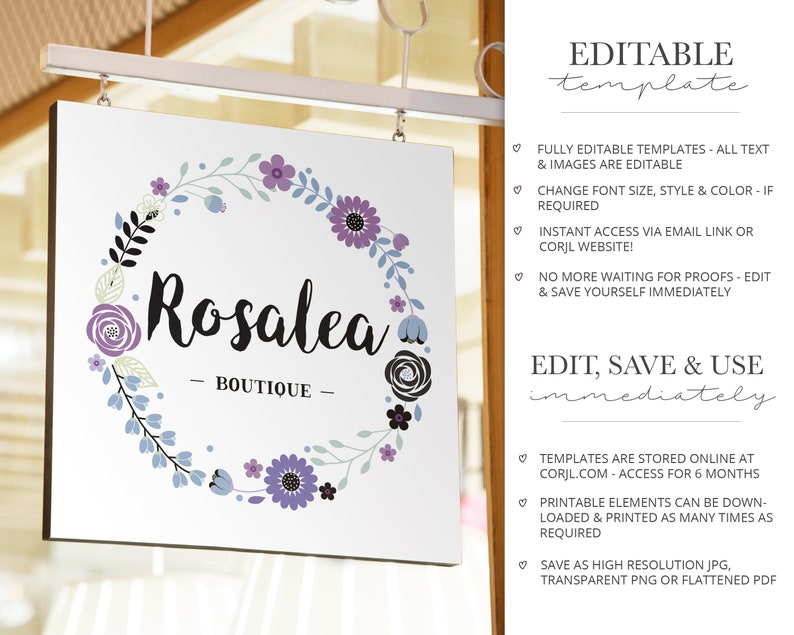 Editable Premade Kitsch Florals Craft Logo Design Instant | Etsy