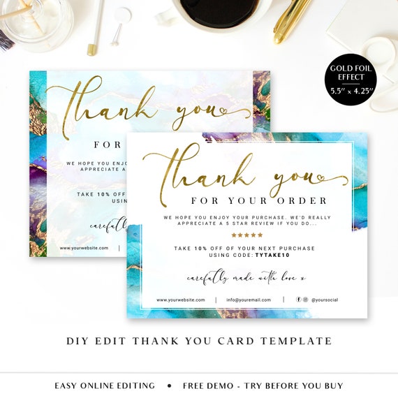 Thank You Card Editable Template DIY Edit Thank You for Your | Etsy