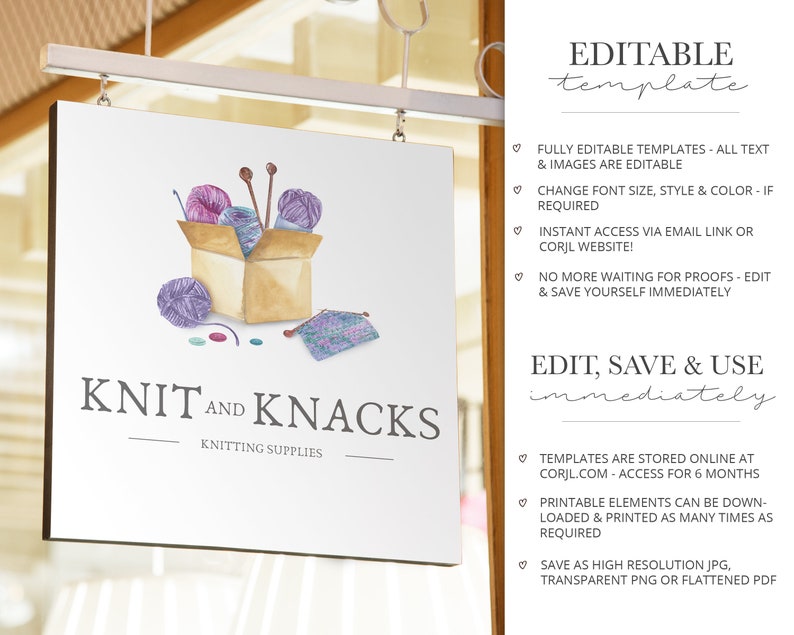 Editable Knitting Logo Template Instant Watercolor Watermark - Etsy