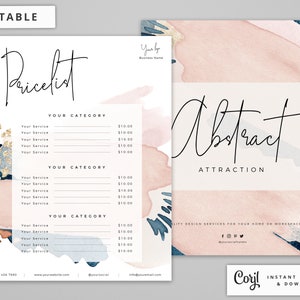 DIY Price List Template, Printable Price Guide, Editable Business Price ...