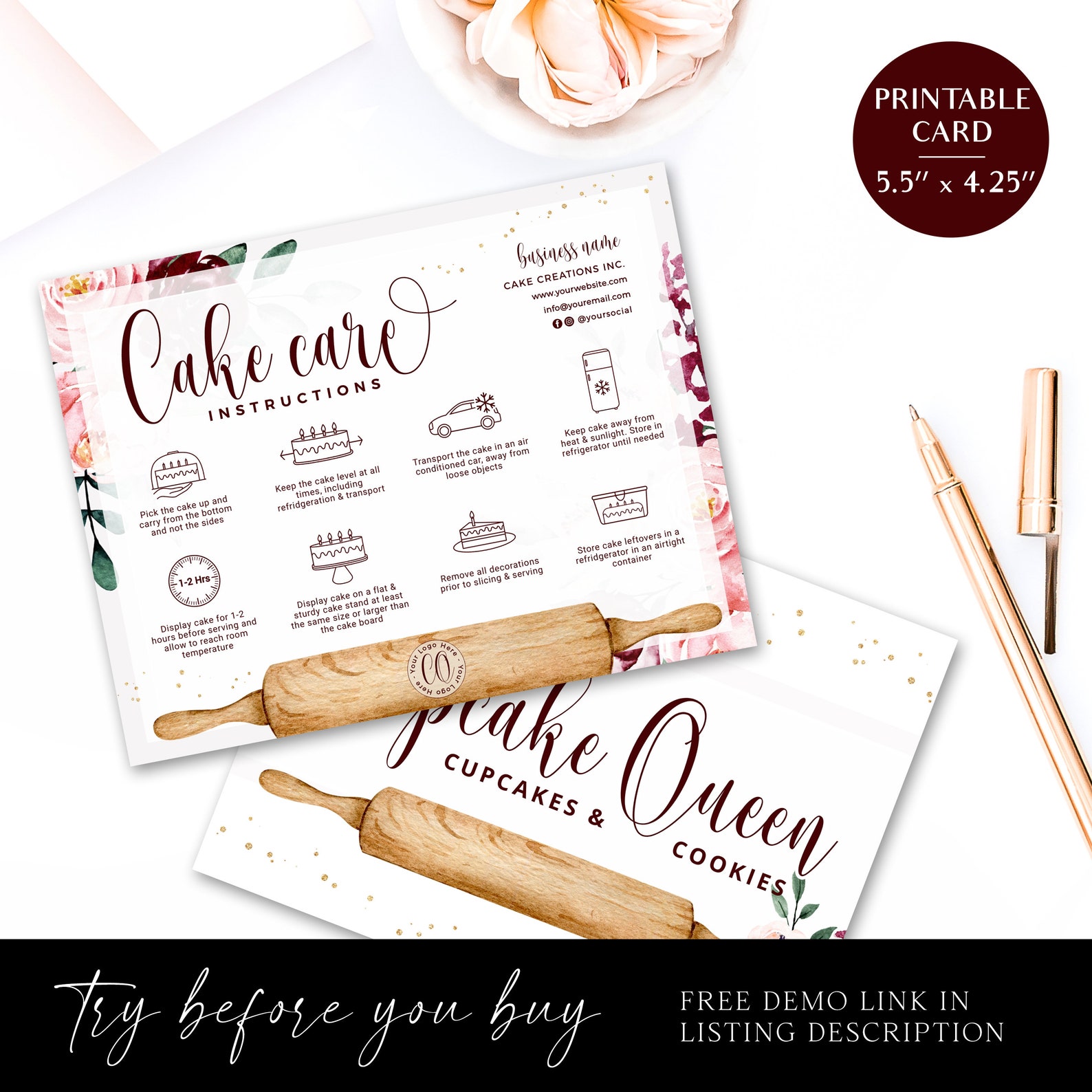 Editable Cake Care Card Printable Cake Care Template - Etsy
