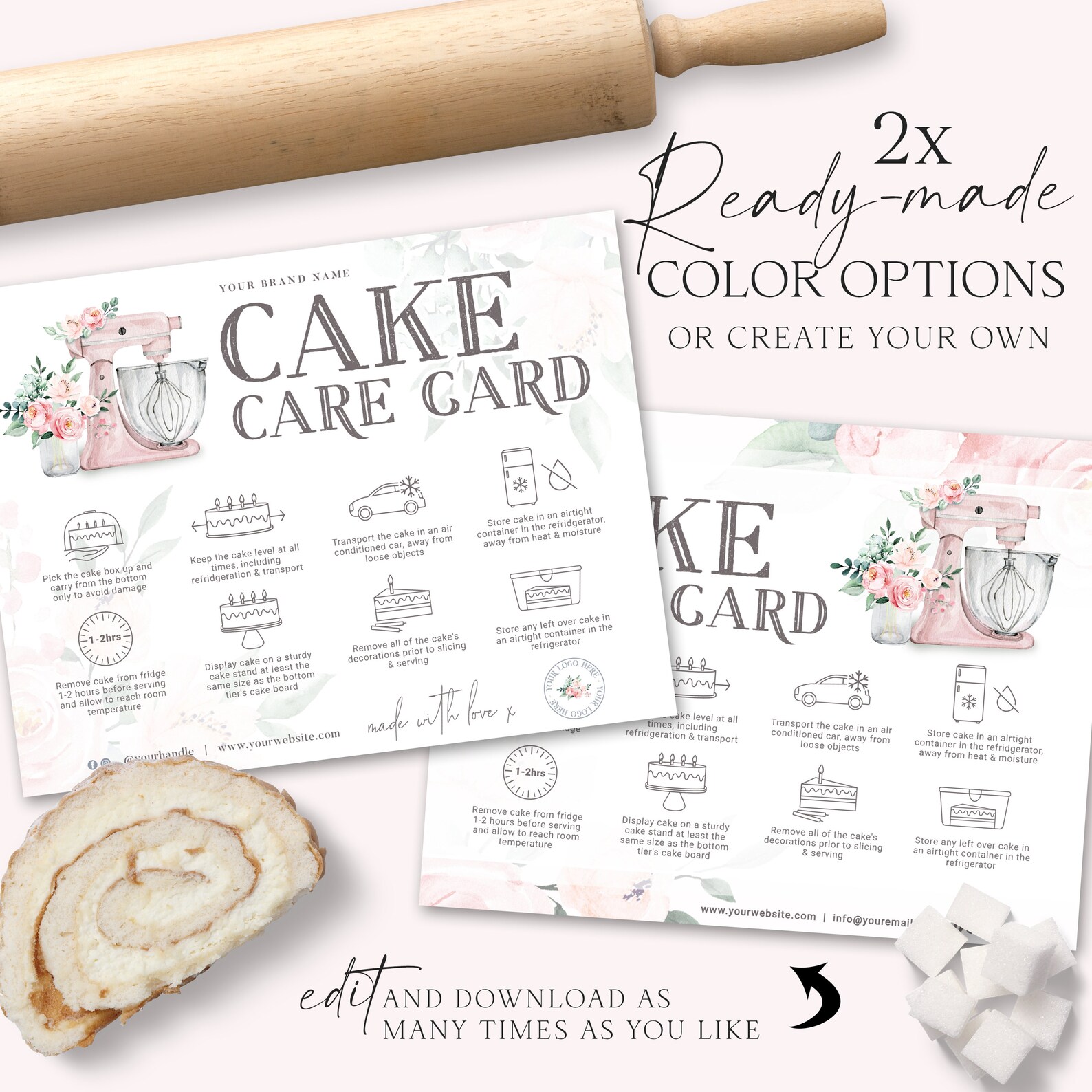 Editable Cake Care Card Printable Cake Care Template Pink - Etsy UK
