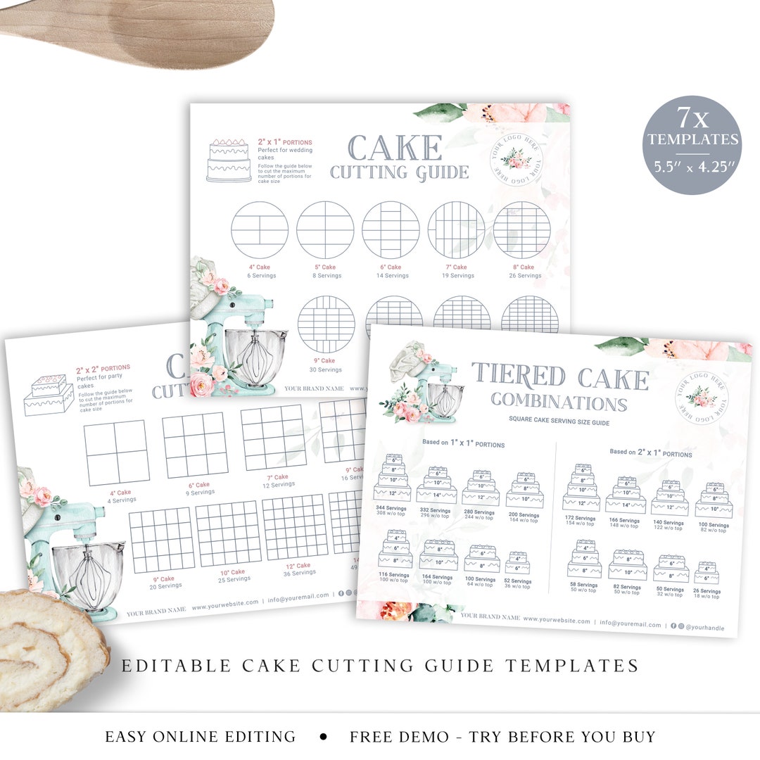 Editable Cake Cutting Guide 7 X Templates Bundle, Printable Wedding ...