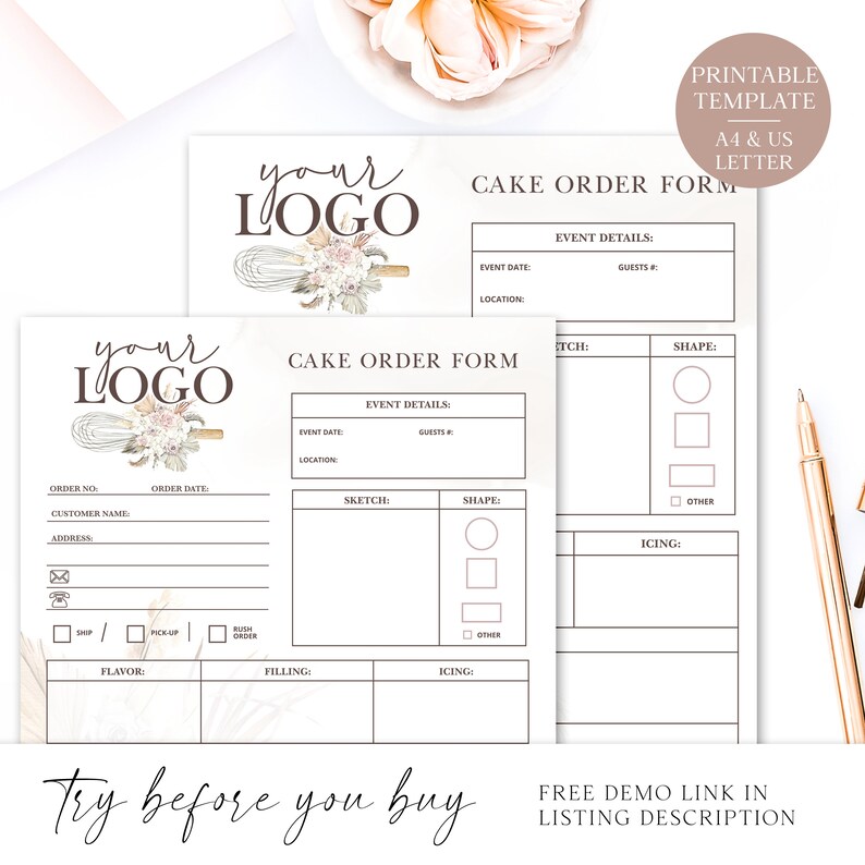 Cake Order Form Template Editable Cake Business Order Form - Etsy