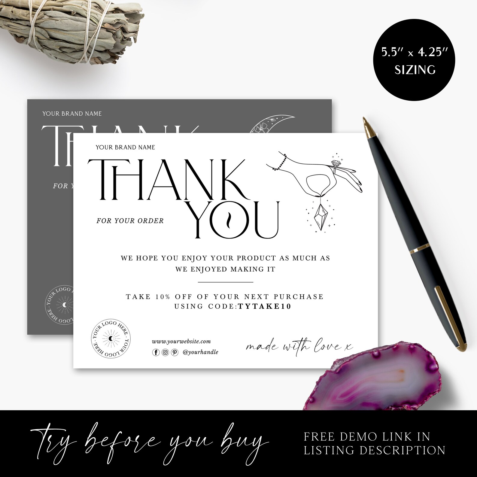 Editable Thank You Card Template DIY Edit Thank You for Your - Etsy