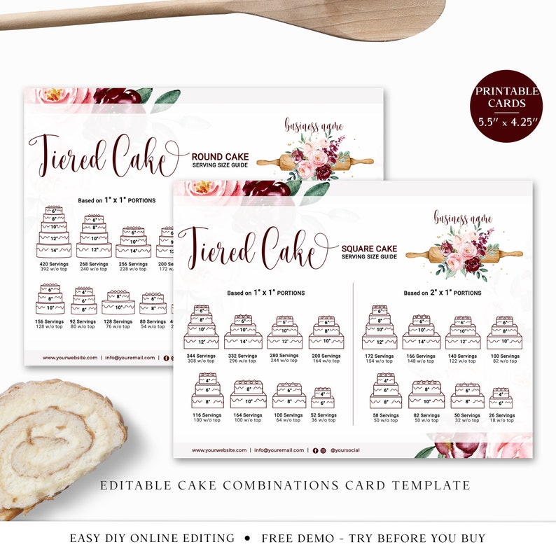 Tiered Cake Combinations Guide Template Editable Tiered Cake - Etsy