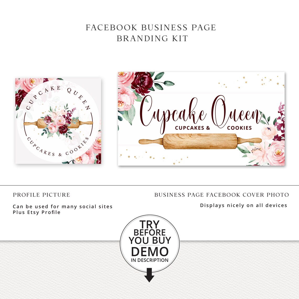 Editable Bakery Facebook Cover Template DIY Edit Watercolor - Etsy