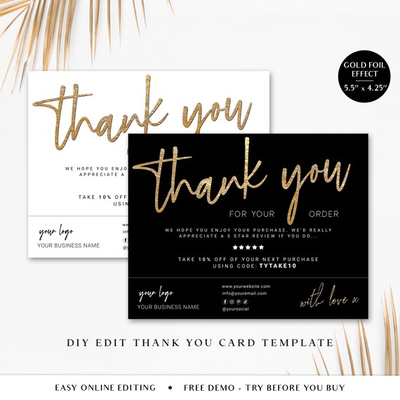 Editable Thank You Card Template DIY Edit Thank You for Your | Etsy