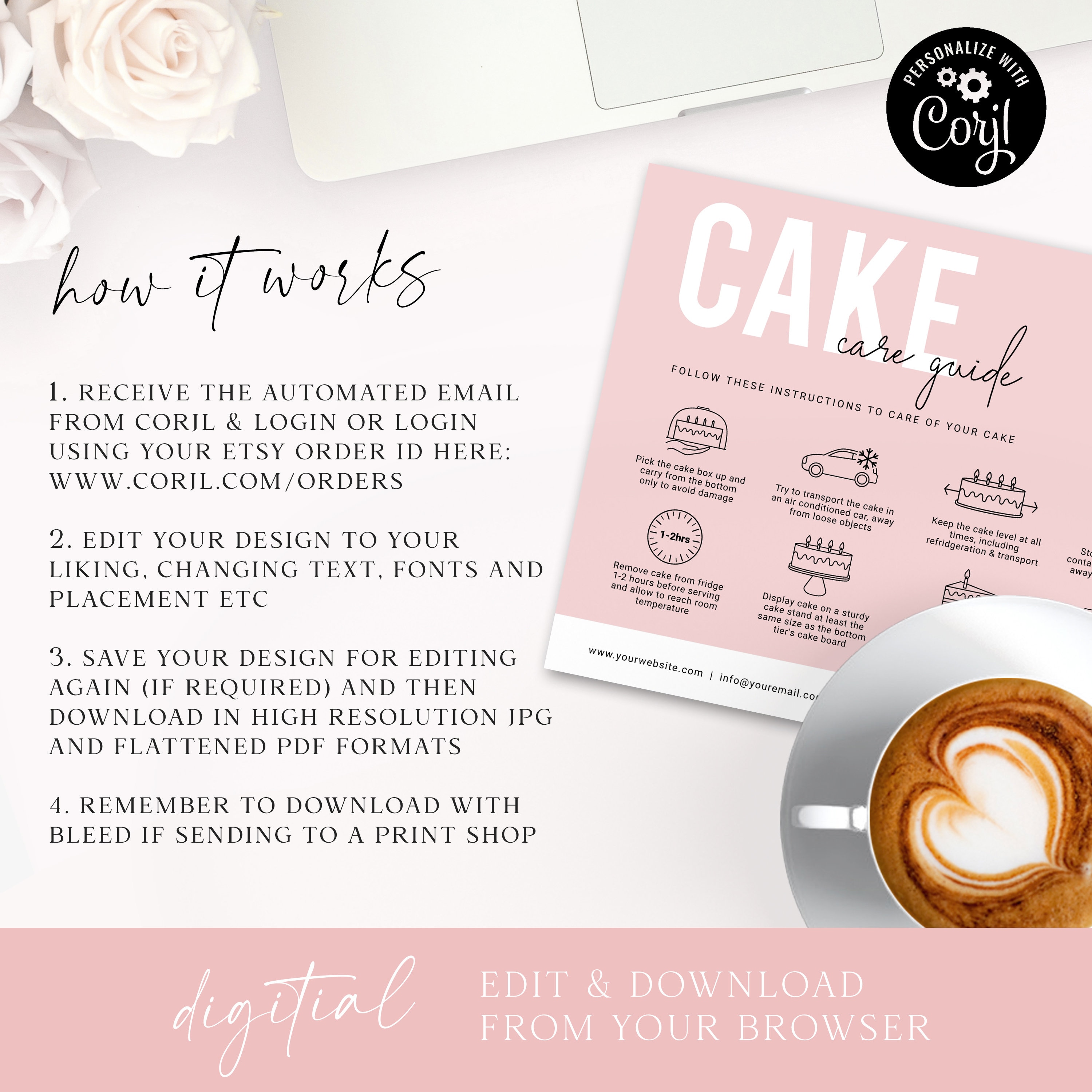 Editable Cake Care Card 2 Sizes Printable Cake Care Template - Etsy UK