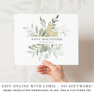 Editable Greenery Logo Template, DIY Edit Instant Watercolor Leaves ...