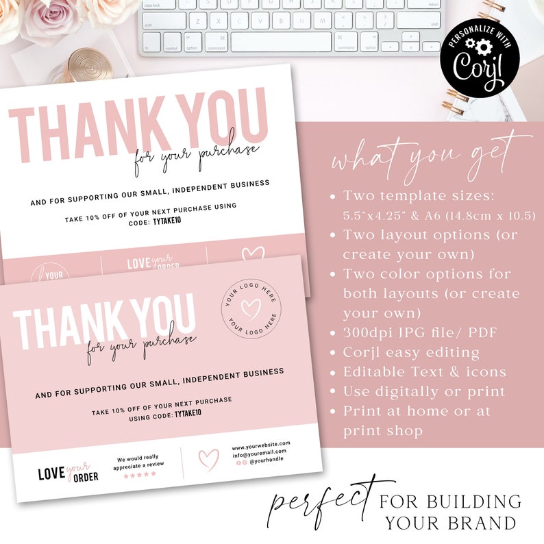 Editable Thank You Card Template 2 Sizes Printable Beauty - Etsy