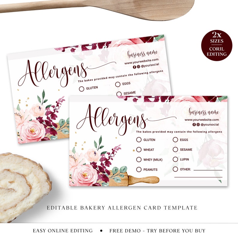 Bakery Allergen Card Editable Template DIY Edit Cake Maker - Etsy UK