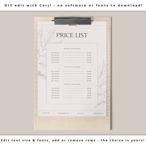 Price List Template Editable Printable Business Minimal Modern Price ...