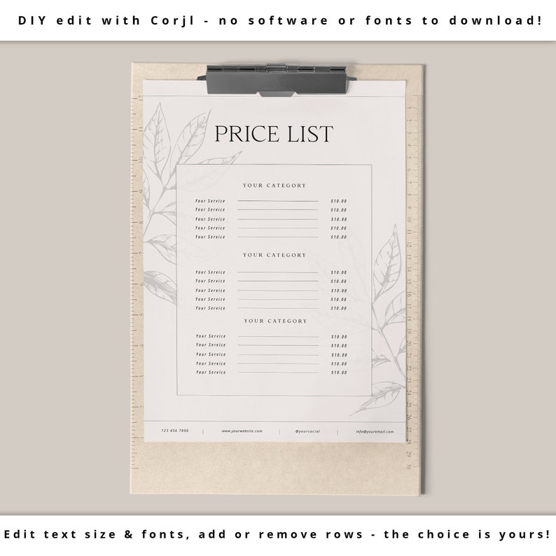 Price List Template Editable Printable Business Minimal Modern | Etsy UK