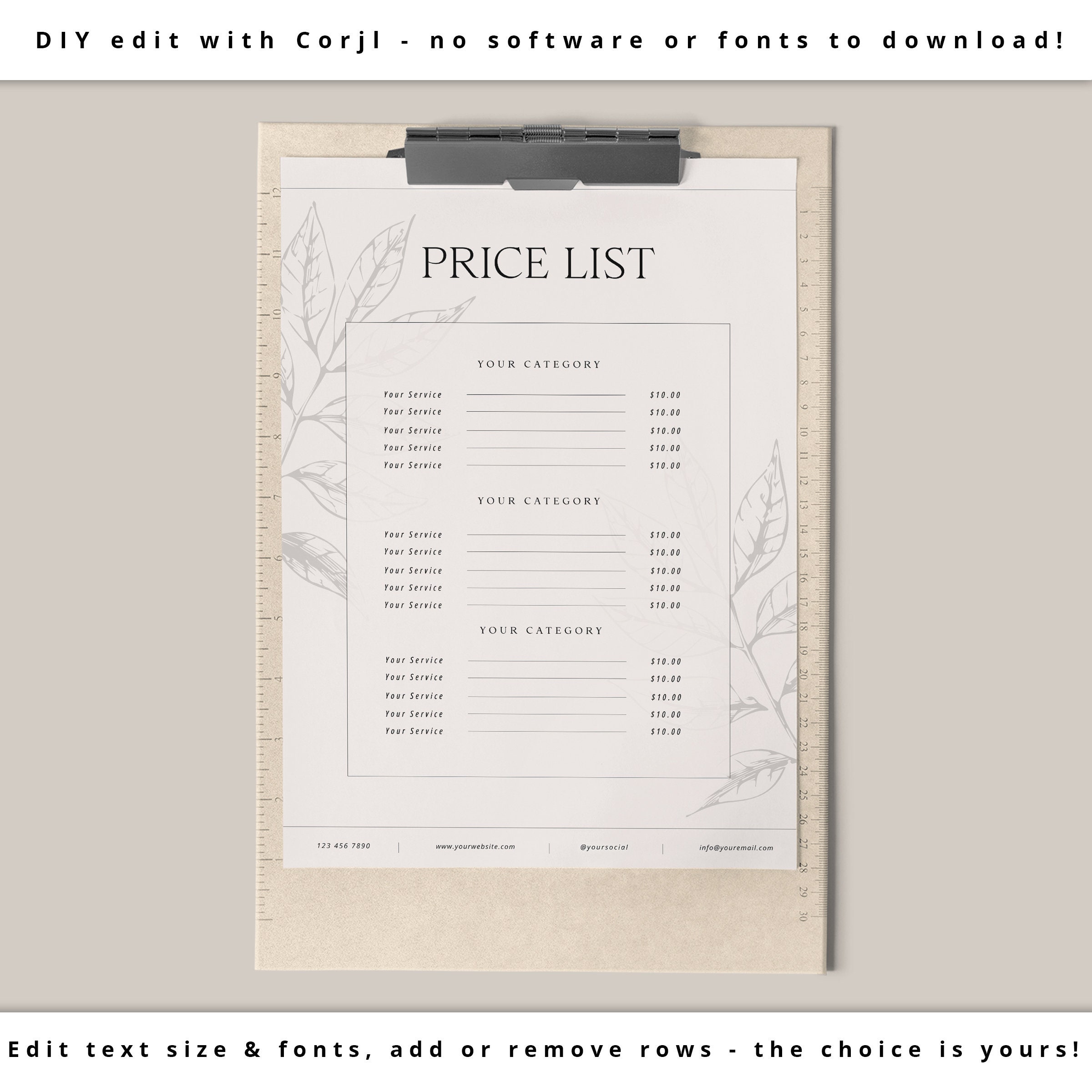 Price List Template Editable Printable Business Minimal Modern | Etsy UK