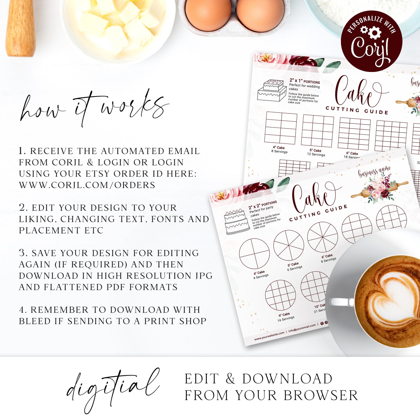 Editable Cake Cutting Guide 7 X Templates Bundle, Printable Wedding ...