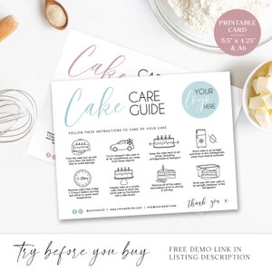 Cake Care Guide Editable Template Printable Cake Care Card - Etsy UK