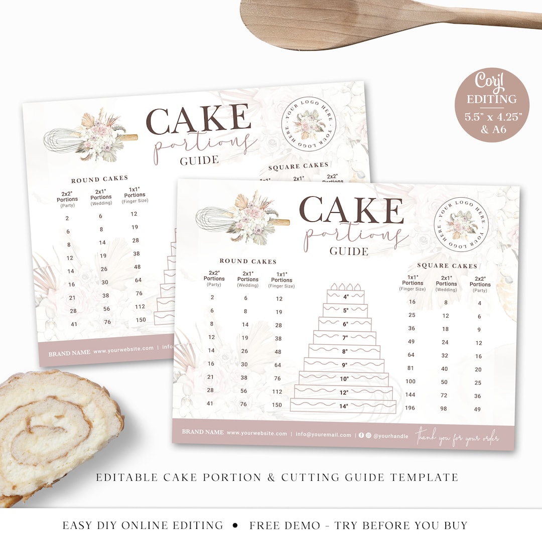 Editable Cake Portions Guide Template, 2 Sizes Printable Tiered Cake ...