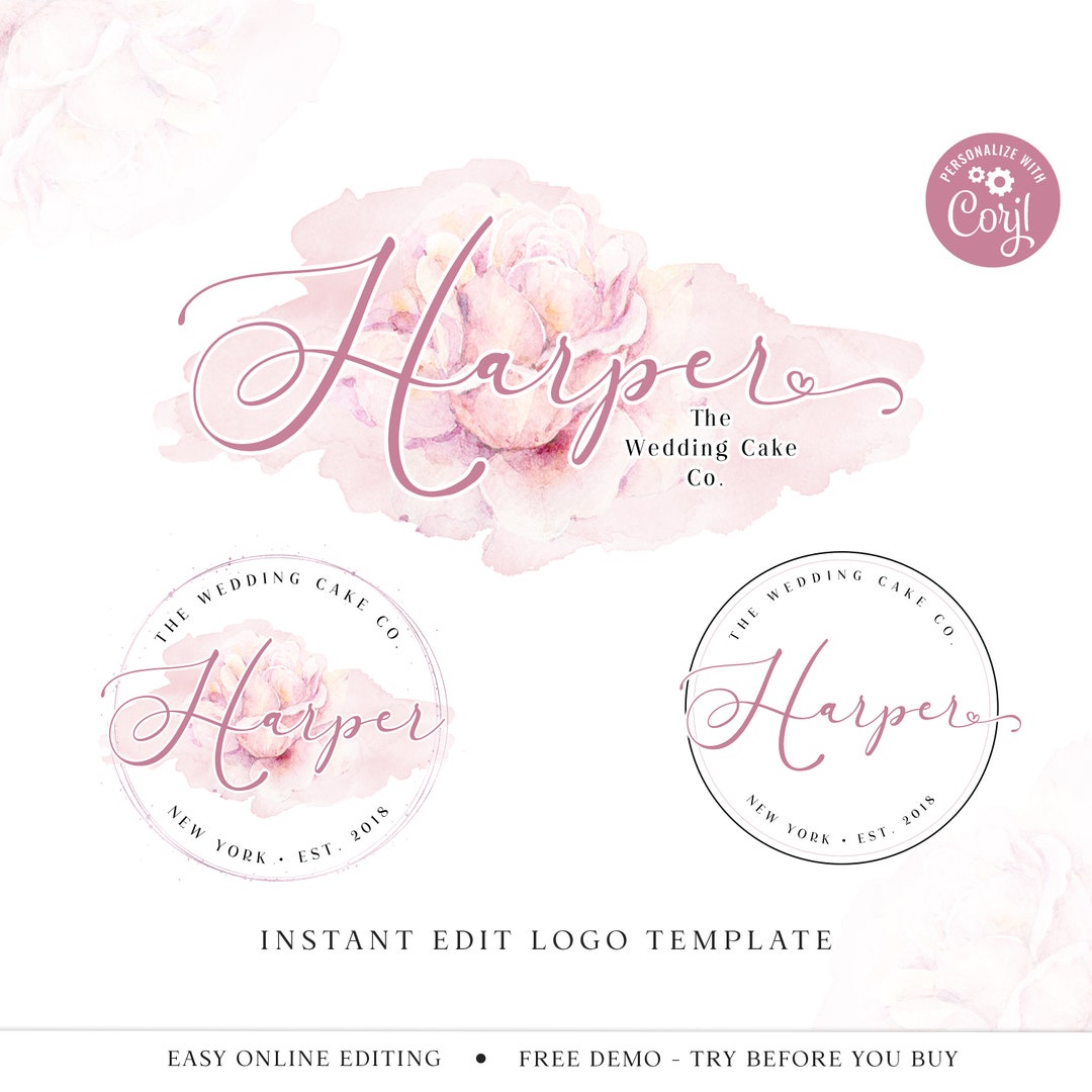 DIY Edit Logo Bundle, Editable Logo Template Kit, Instant Soft Pink ...