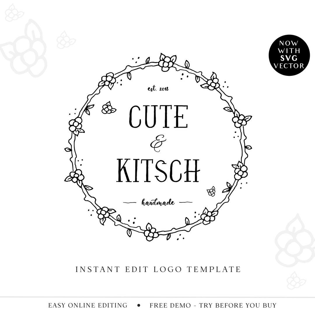 Editable Cute Logo Template, DIY Edit Vintage Style Logo, Instant Stamp ...