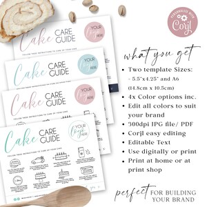 Cake Care Guide Editable Template Printable Cake Care Card - Etsy UK