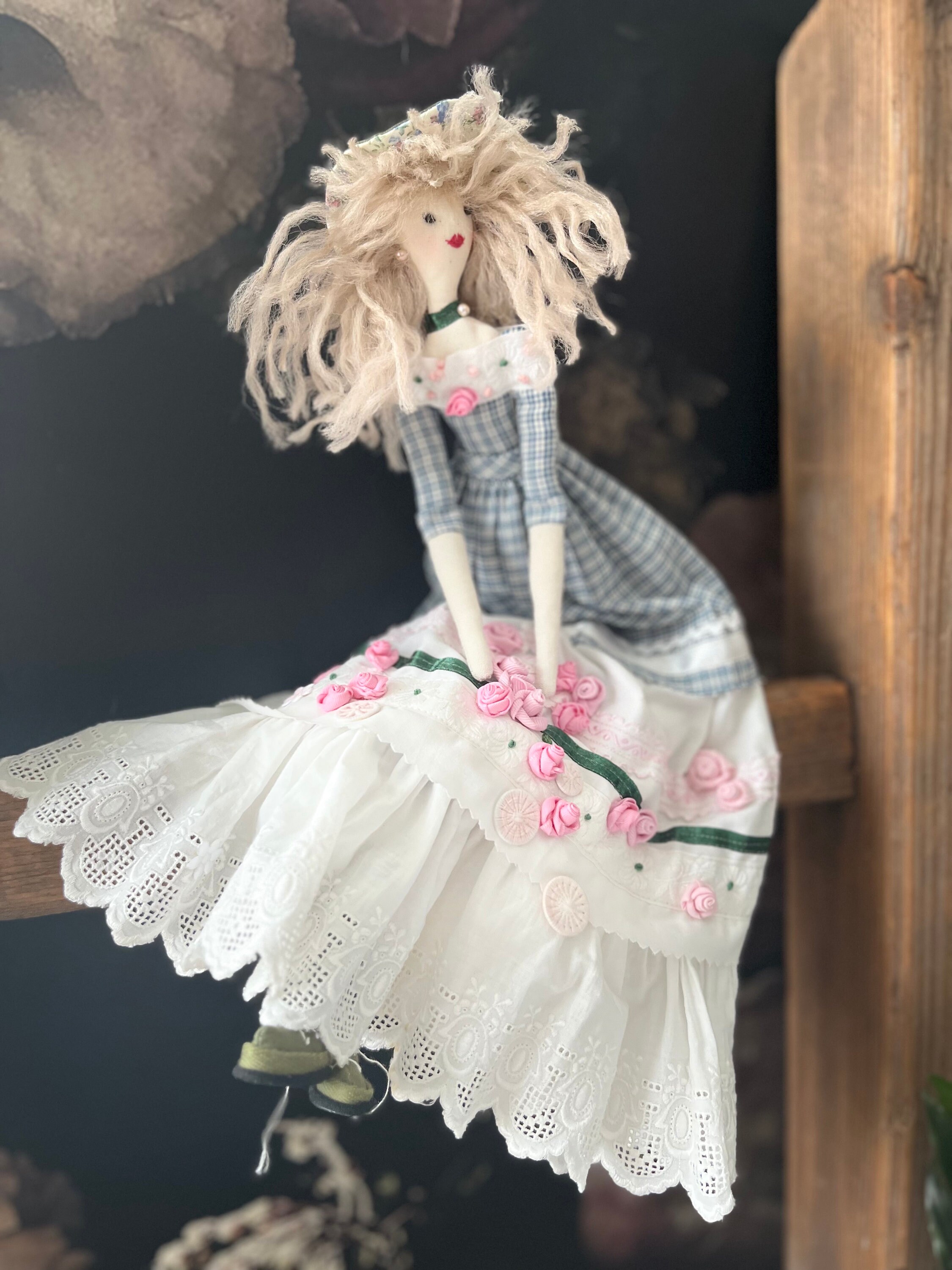 VIRGINIA is a Cute Handmade Fabric Doll With a Hat. Vintage Style OOAK ...