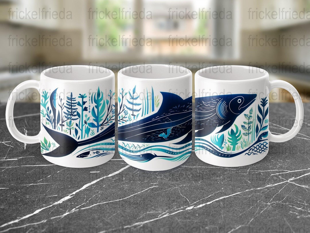 Blue Fish Mugs Template for Sublimation Design Pattern for - Etsy