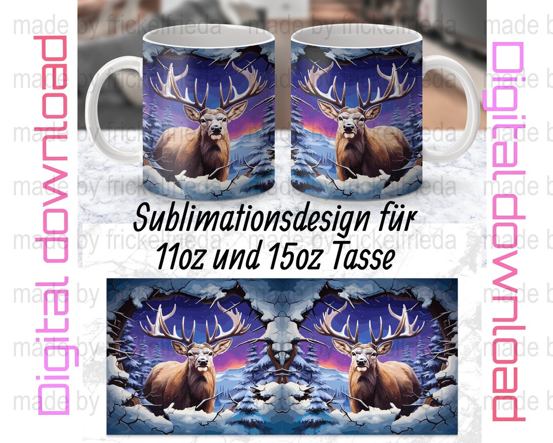 Cute Elk in Winterland Snow Forest Crack in a Hole Animal Mug ...