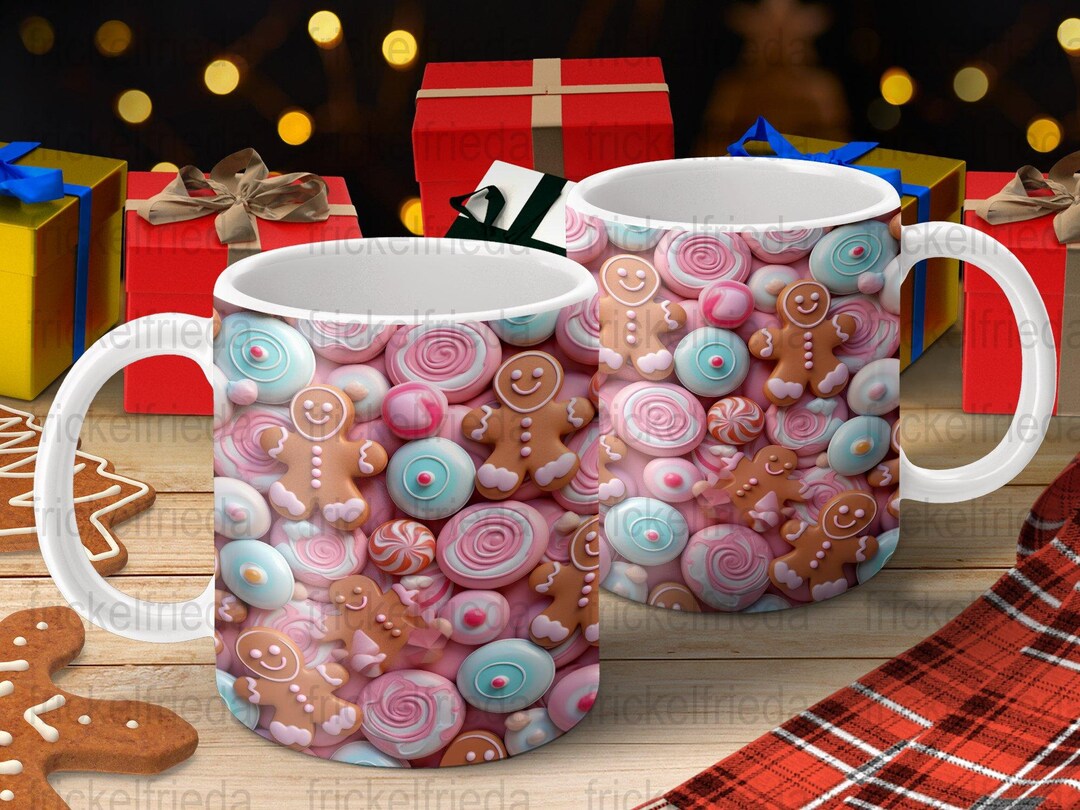 3D Gingerbread Man and Candy Mugs Sublimation Design Flowers - Etsy