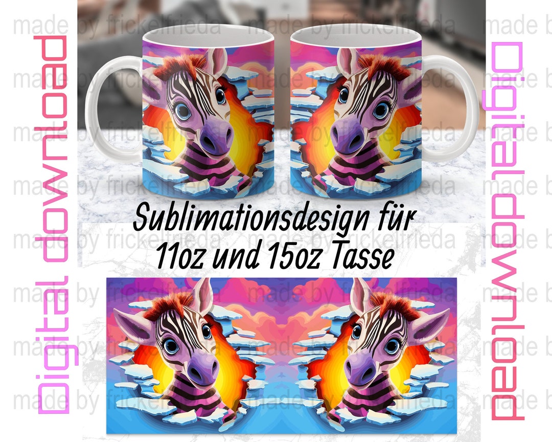 Cute Zebra Crack in a Hole Cartoon Horse With Stripes Animal Mug ...