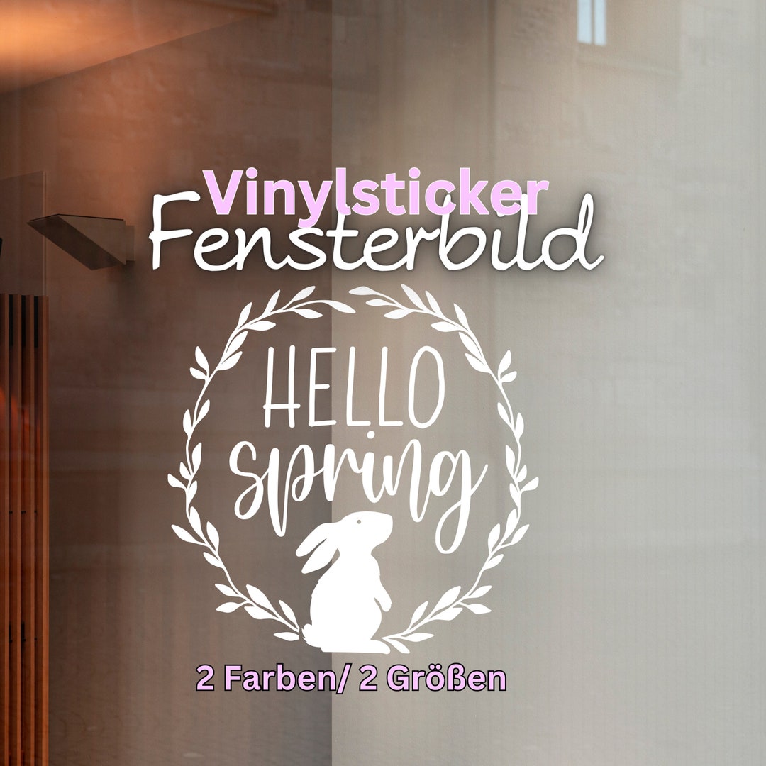 Easter Window Picture Hello Spring Easter Bunny Window Sticker Wreath ...