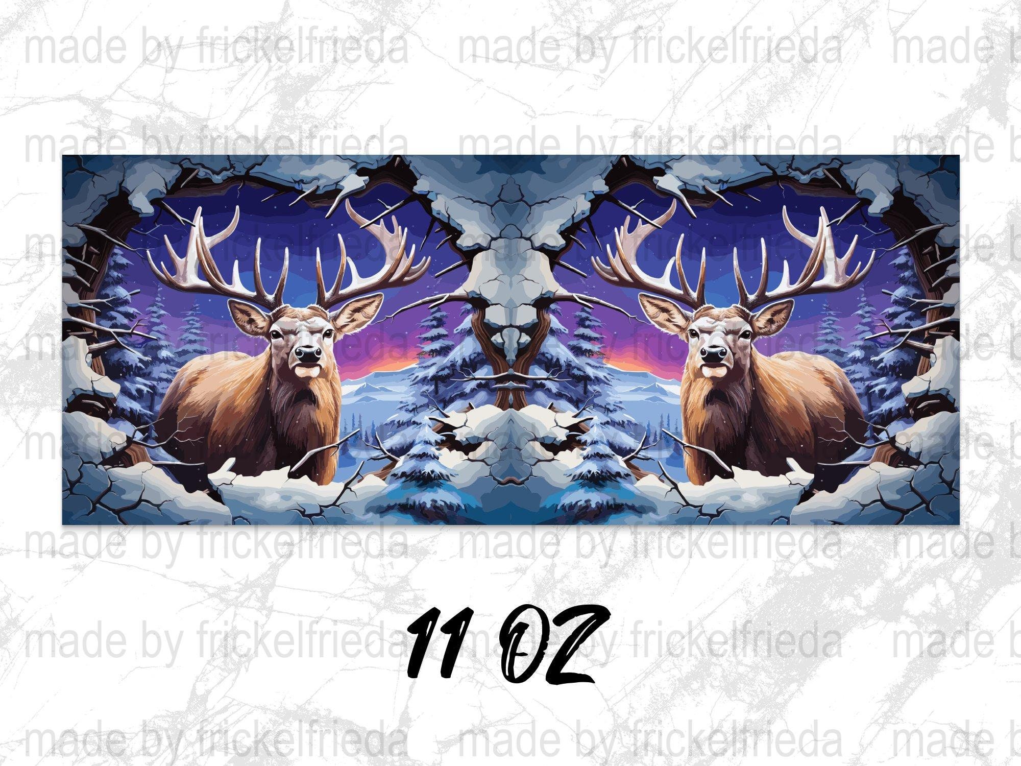 Cute Elk in Winterland Snow Forest Crack in a Hole Animal Mug ...