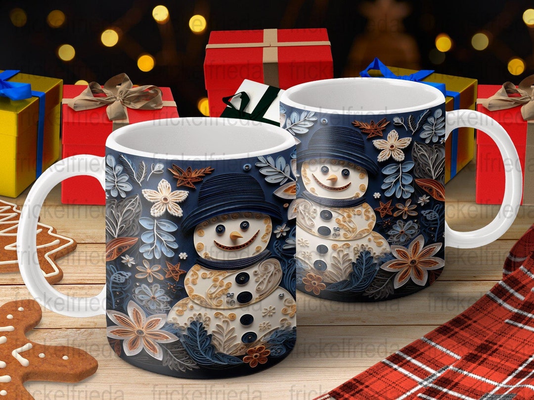 3D Snowman File Paper Cut Inflated Look for Winter Christmas Mug 11oz ...