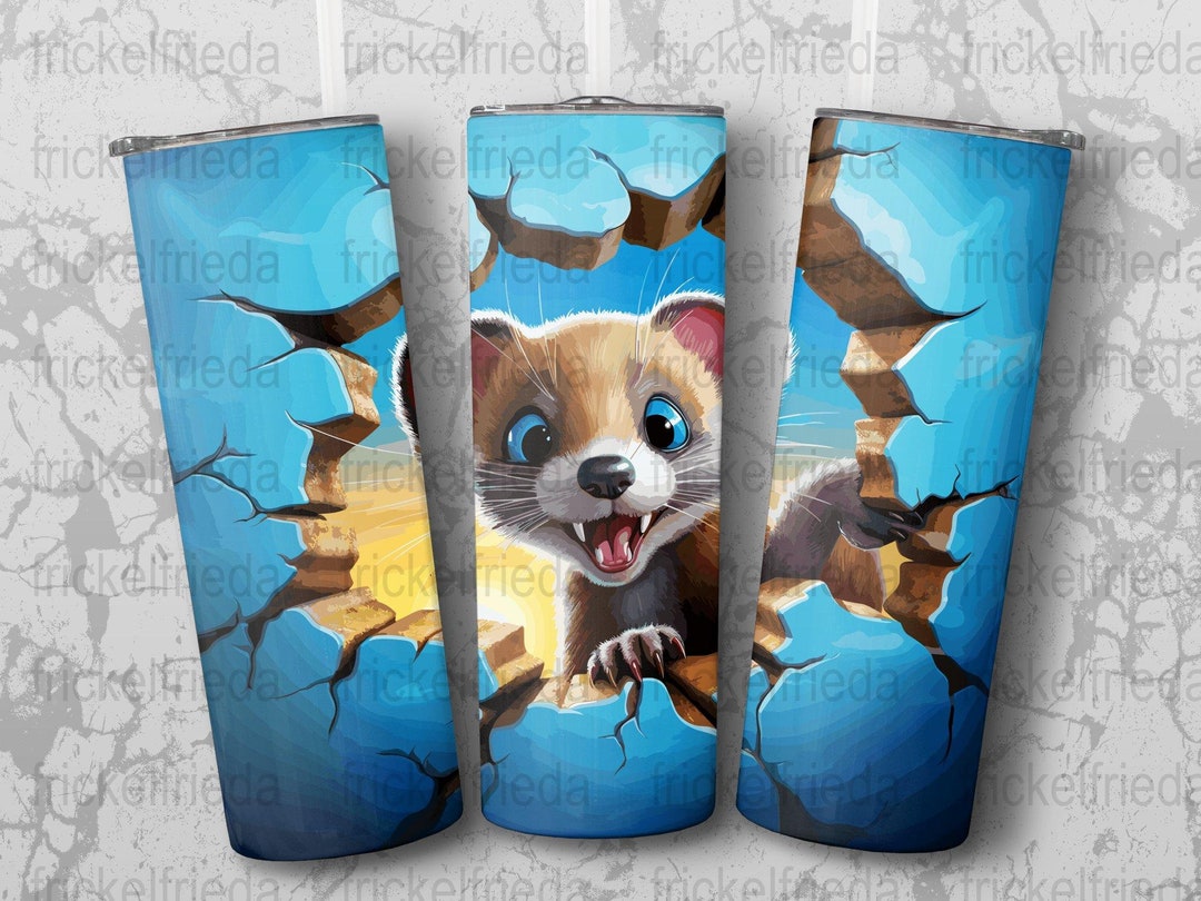 Cute Weasel 3D Crack in Hole 20 Oz Skinny Tumbler Sublimation Design ...