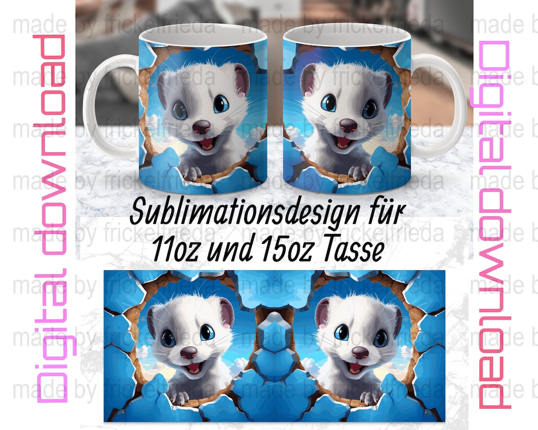 White Weasel 3D Crack in Hole , Woodland Animal , Hermelin Mug ...