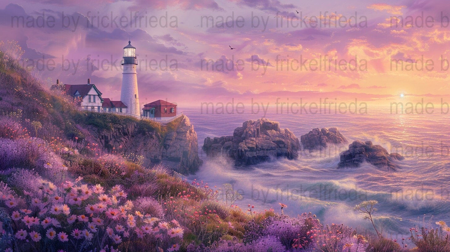 Lighthouse Dawn Frame TV Art Digital Painting Television Picture ...