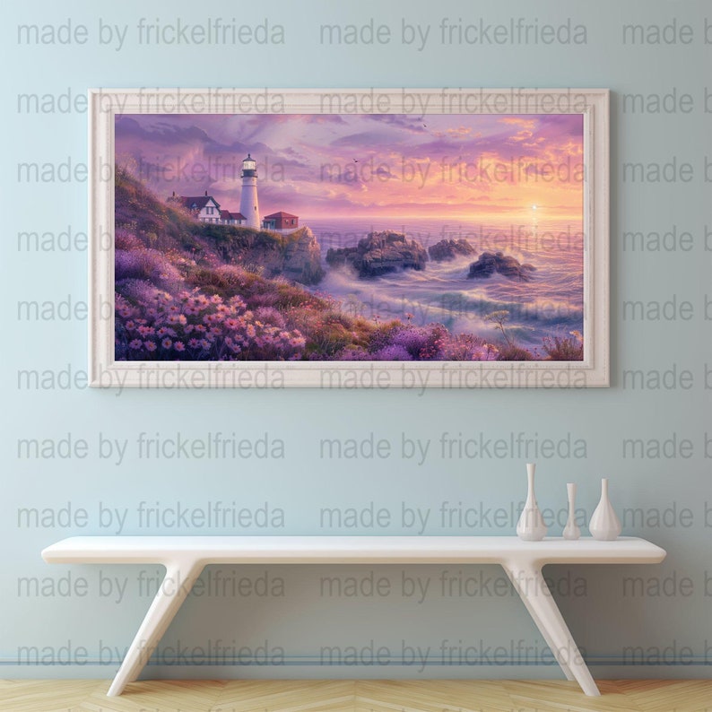Lighthouse Dawn Frame TV Art Digital Painting Television Picture ...
