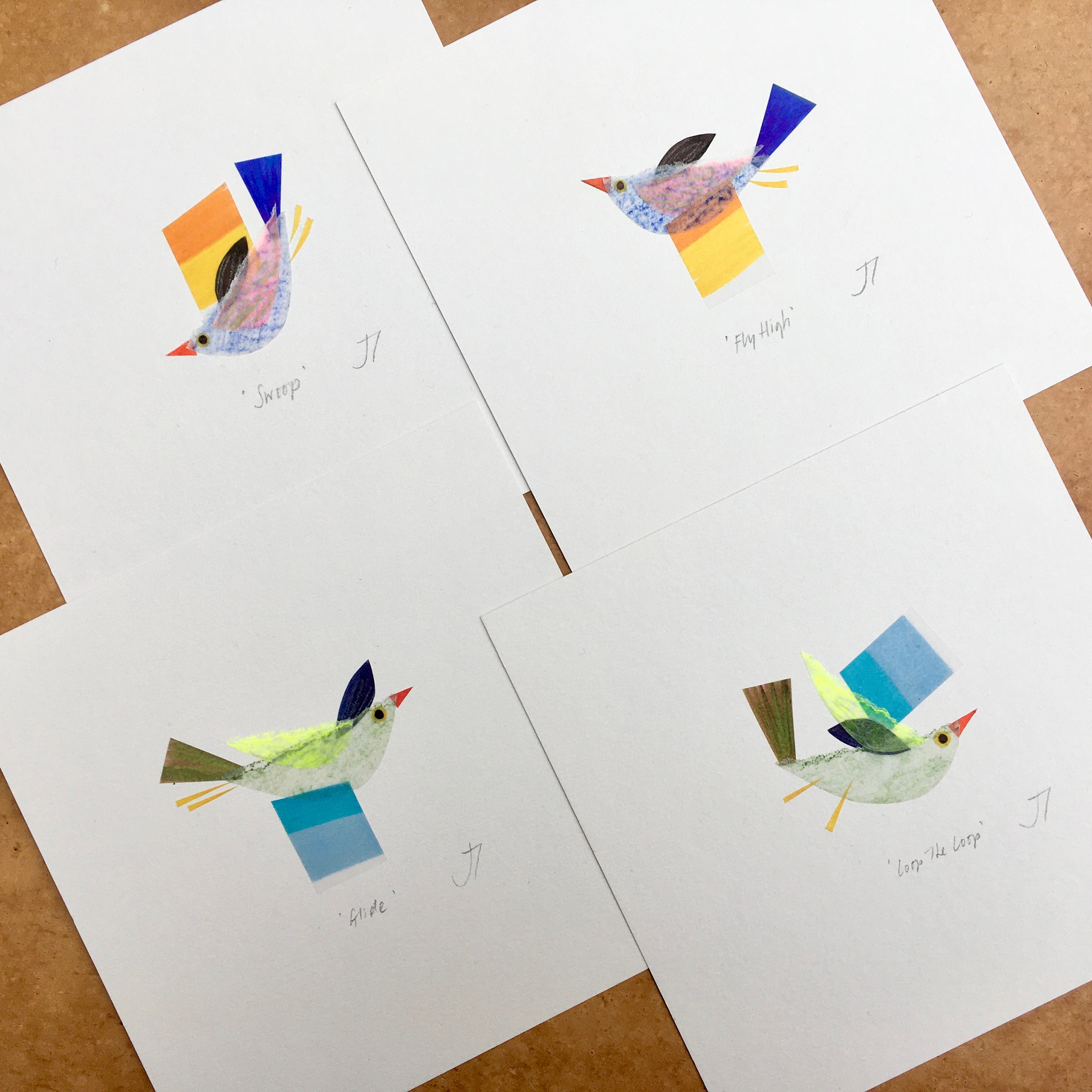 Collage de papier petit oiseau fait à la main 'Swoop' Petite œuvre d ...