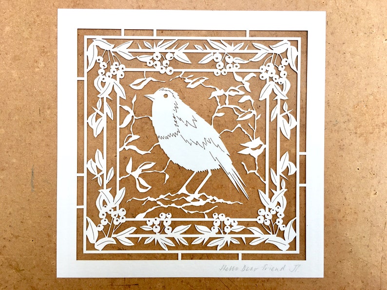 Paper Laser Cut Bird 'hello Dear Friend' Robin 12x12cm by Jessica ...