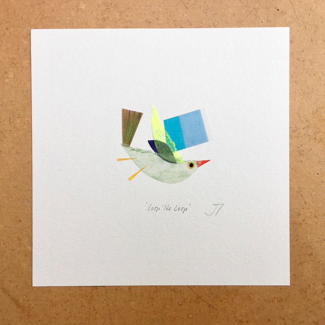 Handmade Small Bird Paper Collage 'loop the Loop' Small Bright ...