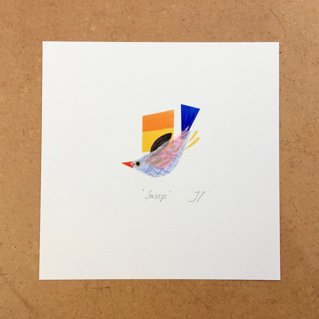 Collage de papier petit oiseau fait à la main 'Swoop' Petite œuvre d ...