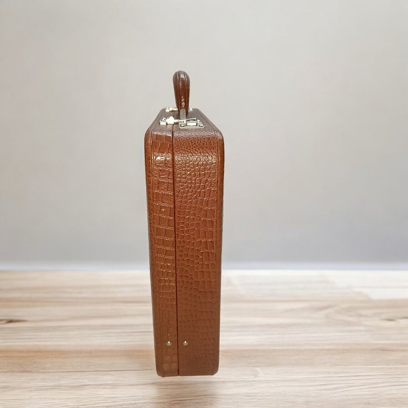 Croco Leather Attache Briefcase With Custom Engraving L Leather Laptop ...