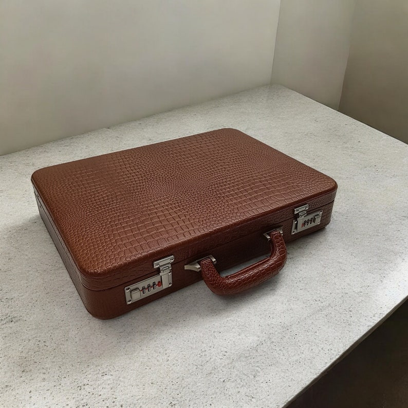 Croco Leather Attache Briefcase With Custom Engraving L Leather Laptop ...