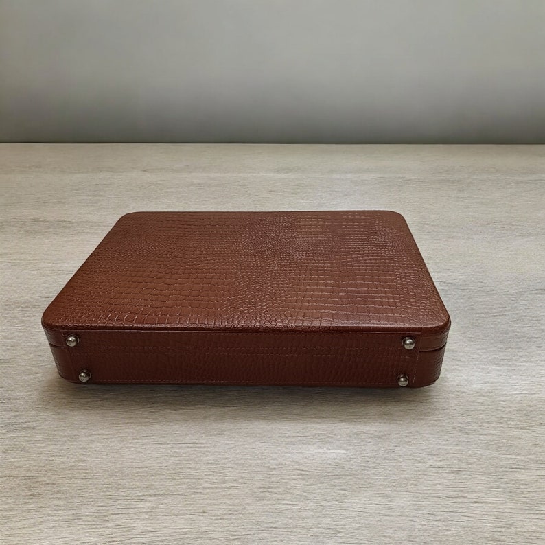 Croco Leather Attache Briefcase With Custom Engraving L Leather Laptop ...