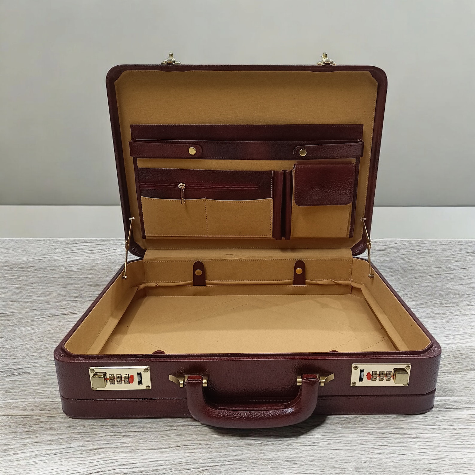 Expandable Leather Attache Briefcase: Custom Engraving, Combination ...